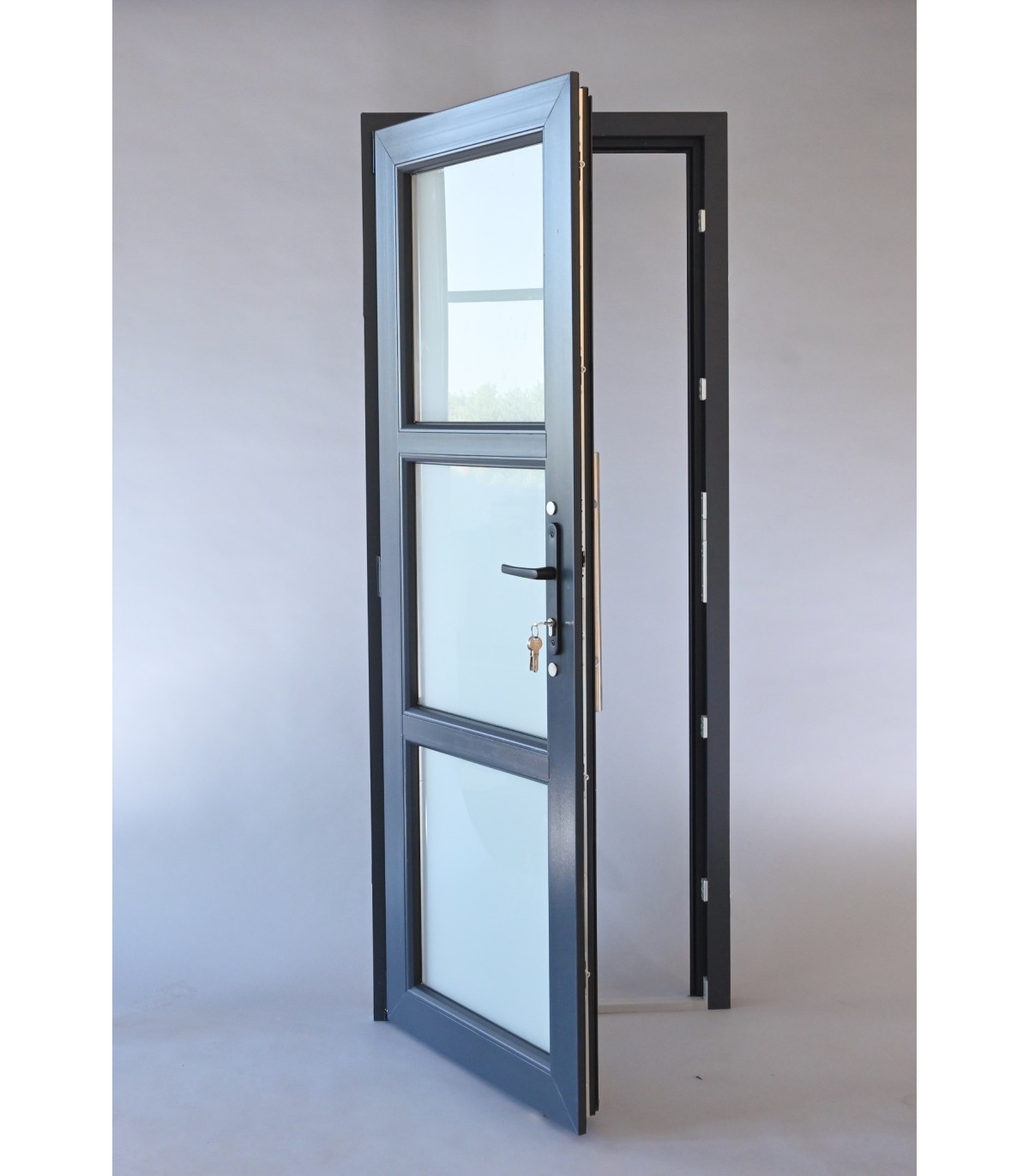 Porta Exterior Aluplast PVC Vidro Fosco H3 Por Medida Antracite Direita