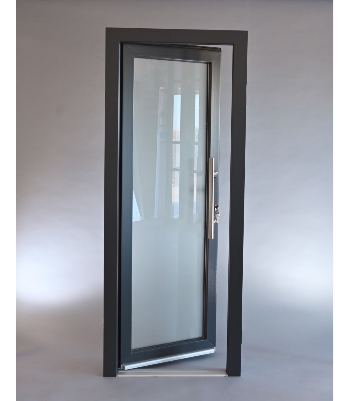 Porta Exterior PVC Vidro Fosco 90x200cm Antracite Esquerda